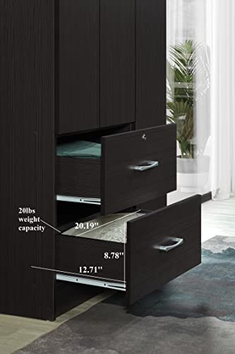 Hodedah 3-Door 2-Drawers, 3-Shelves in Chocolate Bedroom Armoires, 21"D x 36"W x 72"H