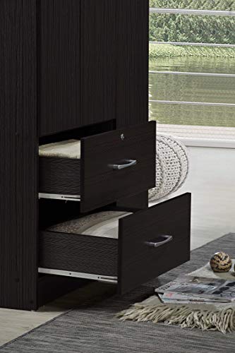 Hodedah 3-Door 2-Drawers, 3-Shelves in Chocolate Bedroom Armoires, 21"D x 36"W x 72"H