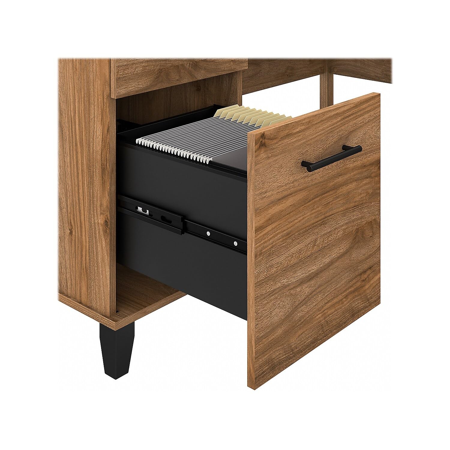 Bush Furniture Somerset L-Shaped Desk with Storage | Study Table with Drawers in Fresh Walnut | Home Office Computer Desk with Cabinets and Pullout Keyboard/Laptop Tray