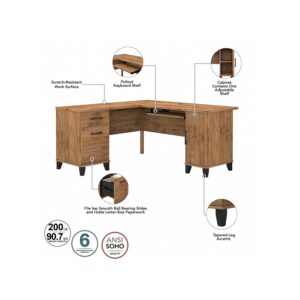 Bush Furniture Somerset L-Shaped Desk with Storage | Study Table with Drawers in Fresh Walnut | Home Office Computer Desk with Cabinets and Pullout Keyboard/Laptop Tray