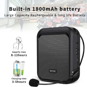 SHIDU Mini Voice Amplifier Portable Rechargeable Bluetooth Speaker with Wired Microphone Headset 10W 1800mAh PA system Supports MP3 Format Audio for Teacher, Taxi Driver, Coaches, Training, Tour Guide