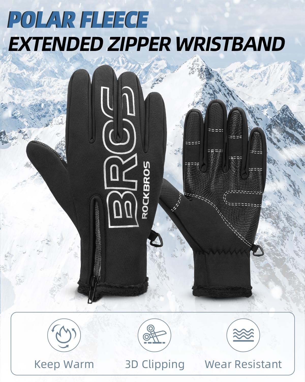 ROCKBROS Winter Cycling Gloves for Men Women Water Resistant Touch Screen Gloves Shock-Absorbing Full Finger Biking Glove Anti-Slip Motorcycle Mountain Bike Gloves, for Fishing, Driving, Golfing