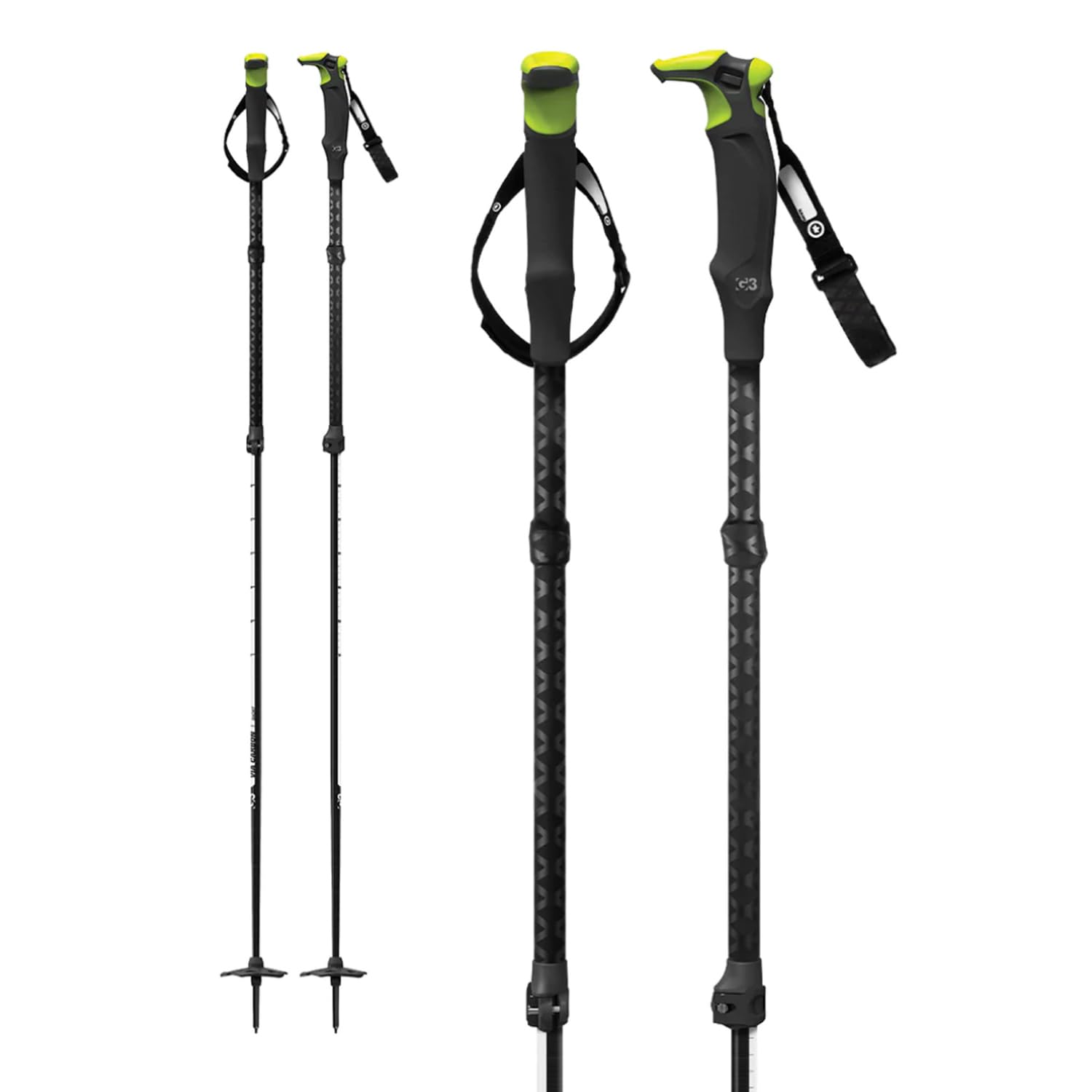 G3 GENUINE GUIDE GEAR VIA Carbon Fiber Backcountry Touring Ski Poles, Lightweight Ergonomic Adjustable Skiing Poles, All Snow Conditions, Foam Grips, Designed in BC, Canada, (Short)