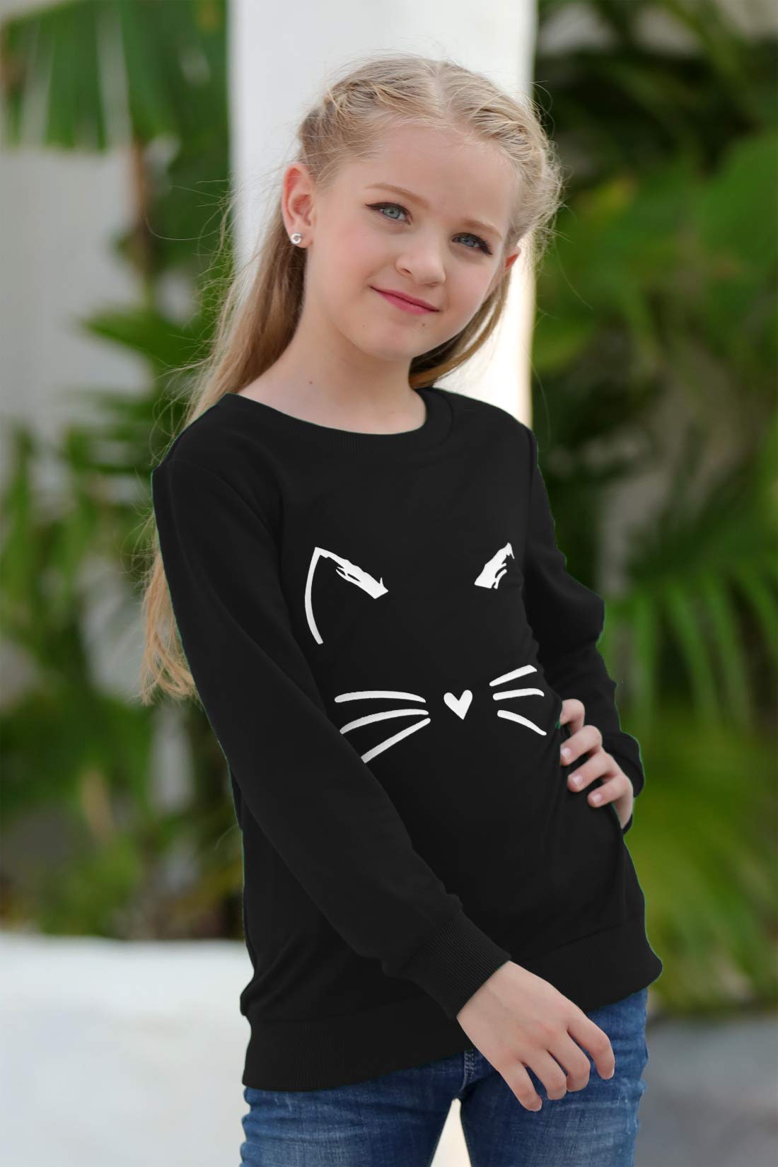 GORLYA Girl's Pullover Tops Cute Cartoon Graphic Print Sweatshirt Clothes for 4-14 Years Kids (GOR1059, 11-12Y, Black)