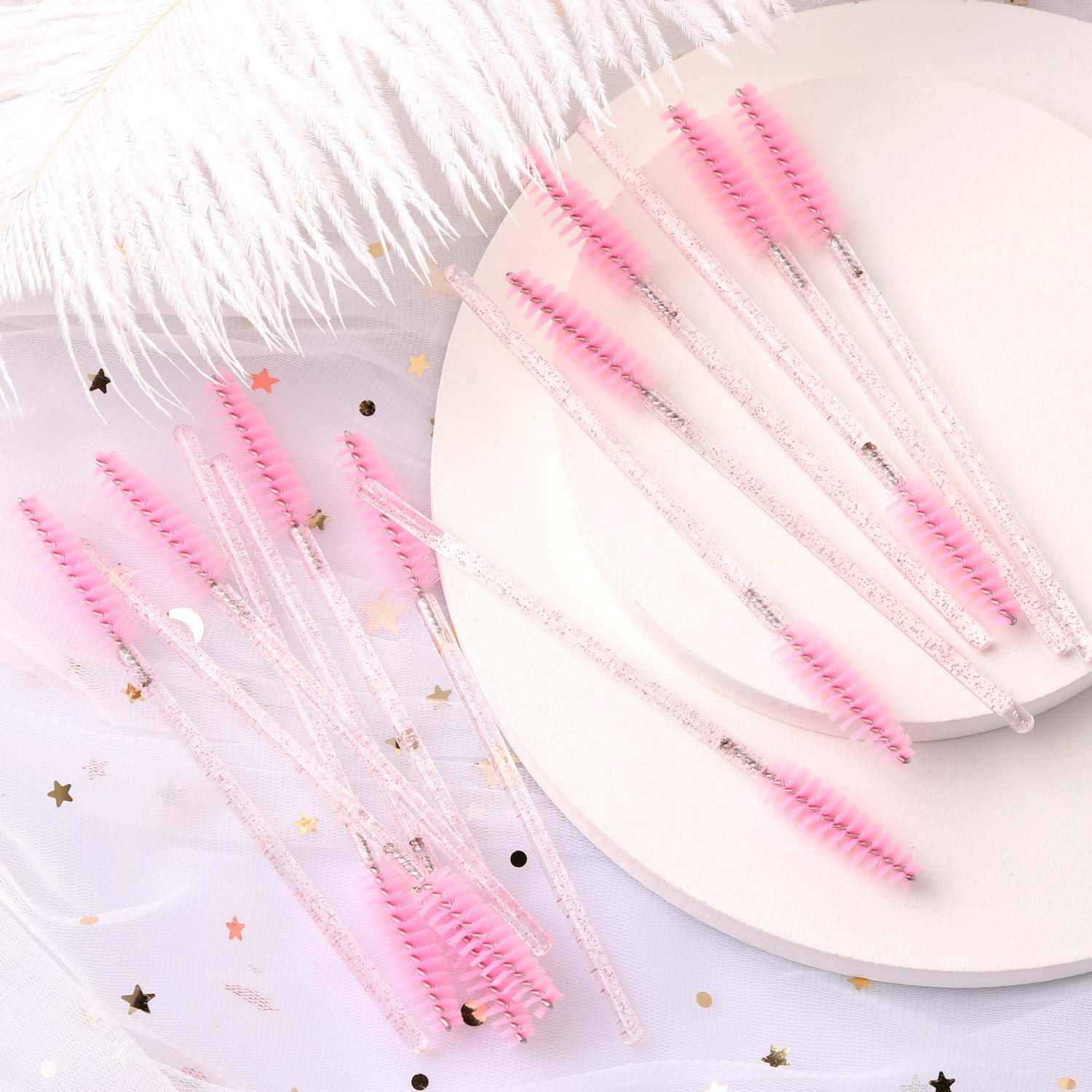 200 Disposable Eyelash Brush Mascara Wands Spoolies for Eye Lashes Extension Eyebrow Purple Pink Tbestmax