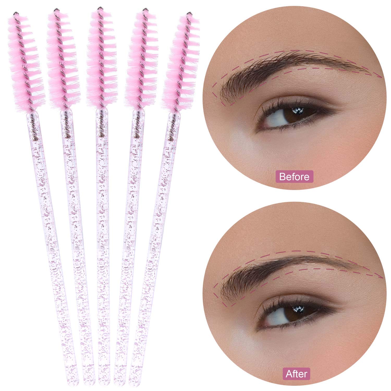 200 Disposable Eyelash Brush Mascara Wands Spoolies for Eye Lashes Extension Eyebrow Purple Pink Tbestmax