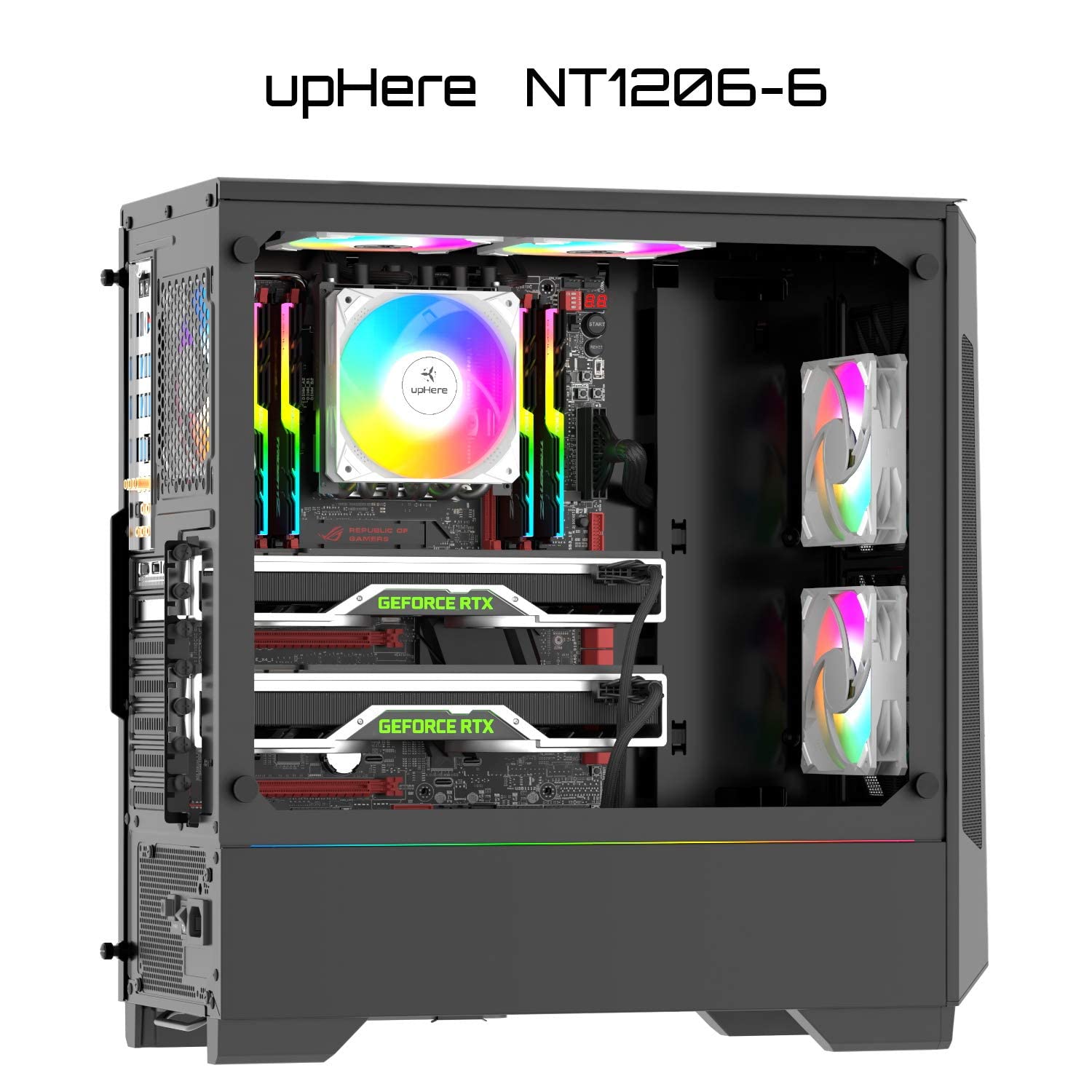 upHere 120mm White Computer Case Fan,Motherboard Sync Fan,High Airflow,Speed Adjustable, ARGB Fan with Fan Hub and Remote,Low Noise Hydraulic Bearing Long Life Up to 40,000 Hours-6 Pack,NT1206-6