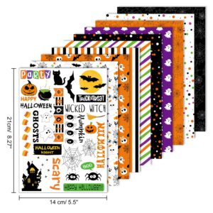 ASTARON 90 Sheets Halloween Pattern Paper Set 5.5 x 8.2 inches Decorative Paper for Paper Craft Decoration, 10 Styles