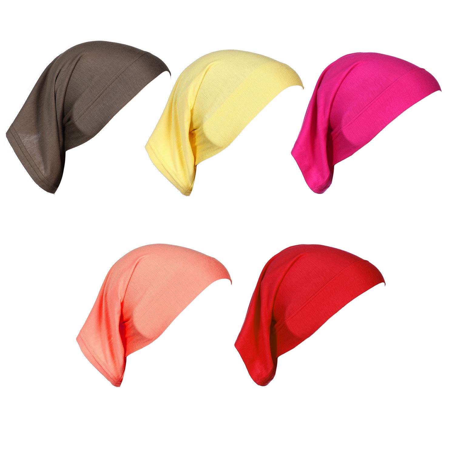 Vpang 5 Pack Womens Muslim Mini Hijab Caps Solid Color Tube Bonnet Underscarf Headwear Turban Hat Headwrap Cover (Set 2)