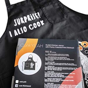 Cute Black Kitchen Bib Apron For Women and Men - With 2 Pockets and Graphic - Multi-sized - For Chefs and Home Cooking - Water Resistant - Gift Box Cooking Ninja Apron for Women