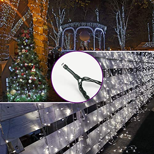 holahome 300 LED Christmas String Lights Outdoor Indoor, 115Ft Waterproof 8 Modes Cool White Twinkle Fairy Lights for Wedding Party Yard Tree Decorations