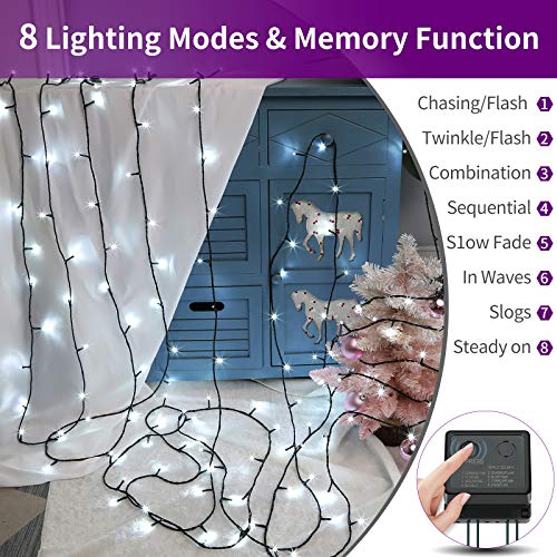 holahome 300 LED Christmas String Lights Outdoor Indoor, 115Ft Waterproof 8 Modes Cool White Twinkle Fairy Lights for Wedding Party Yard Tree Decorations