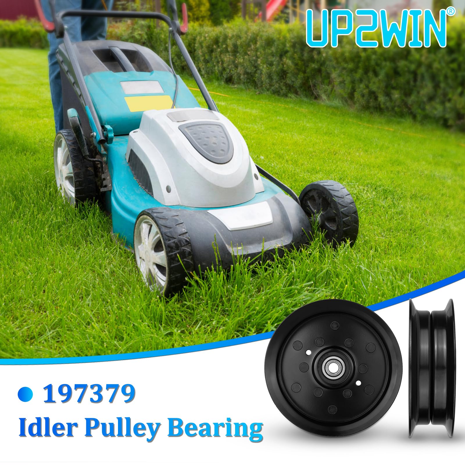 UP2WIN Flat Idler Pulley Compatible with Craftsman Husq Ariens Sears Poulan Riding Lawn Mower Tractor with 42" 46" 48" 54” Deck, Replace 197379, 196106