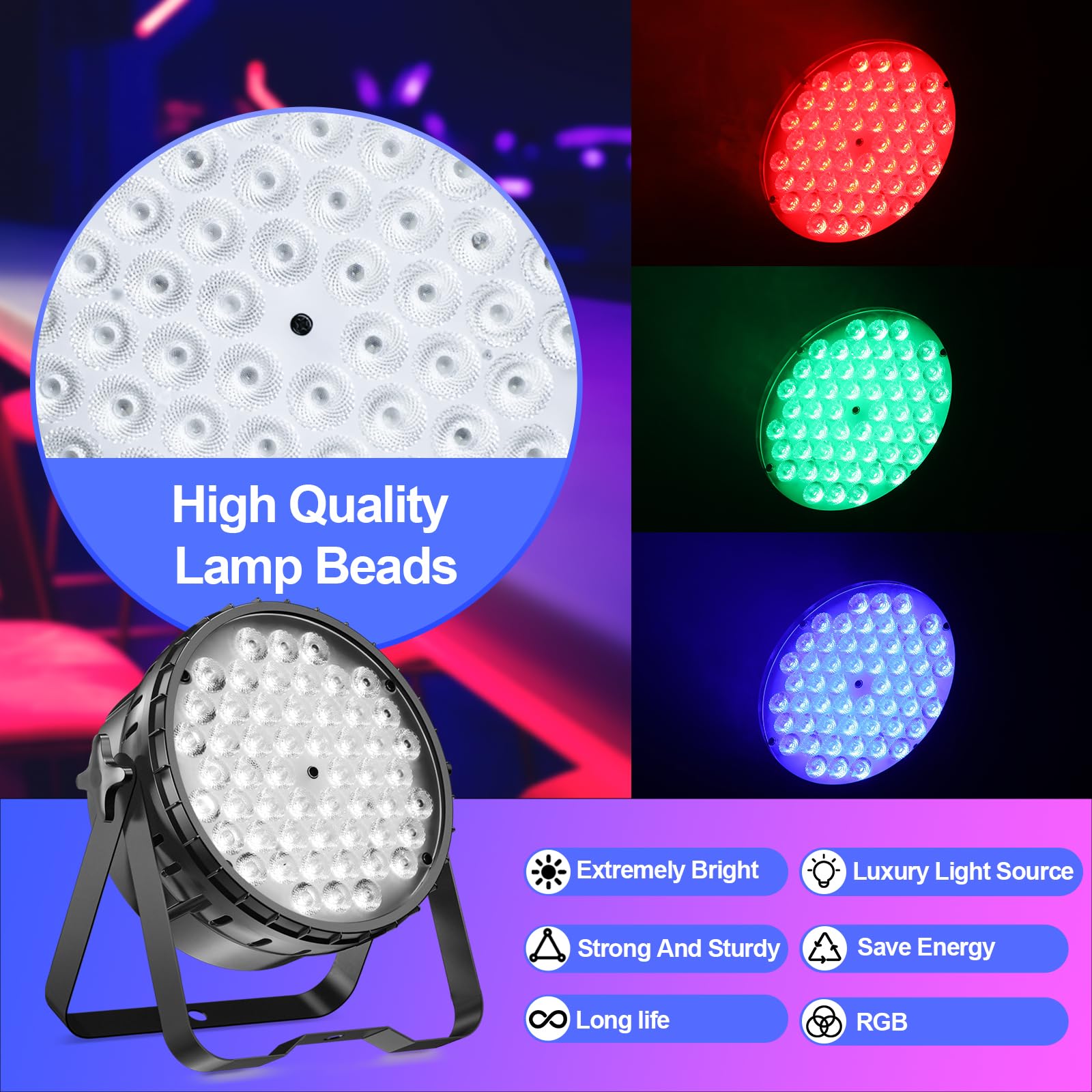 BETOPPER DJ Lights 2 Pack, 54x3W LED Par Lights, DMX Stage Lights Sound Activated, Strobe Wash Lights for Wedding, Church, Party, Club, Concert and Festival Events (2)