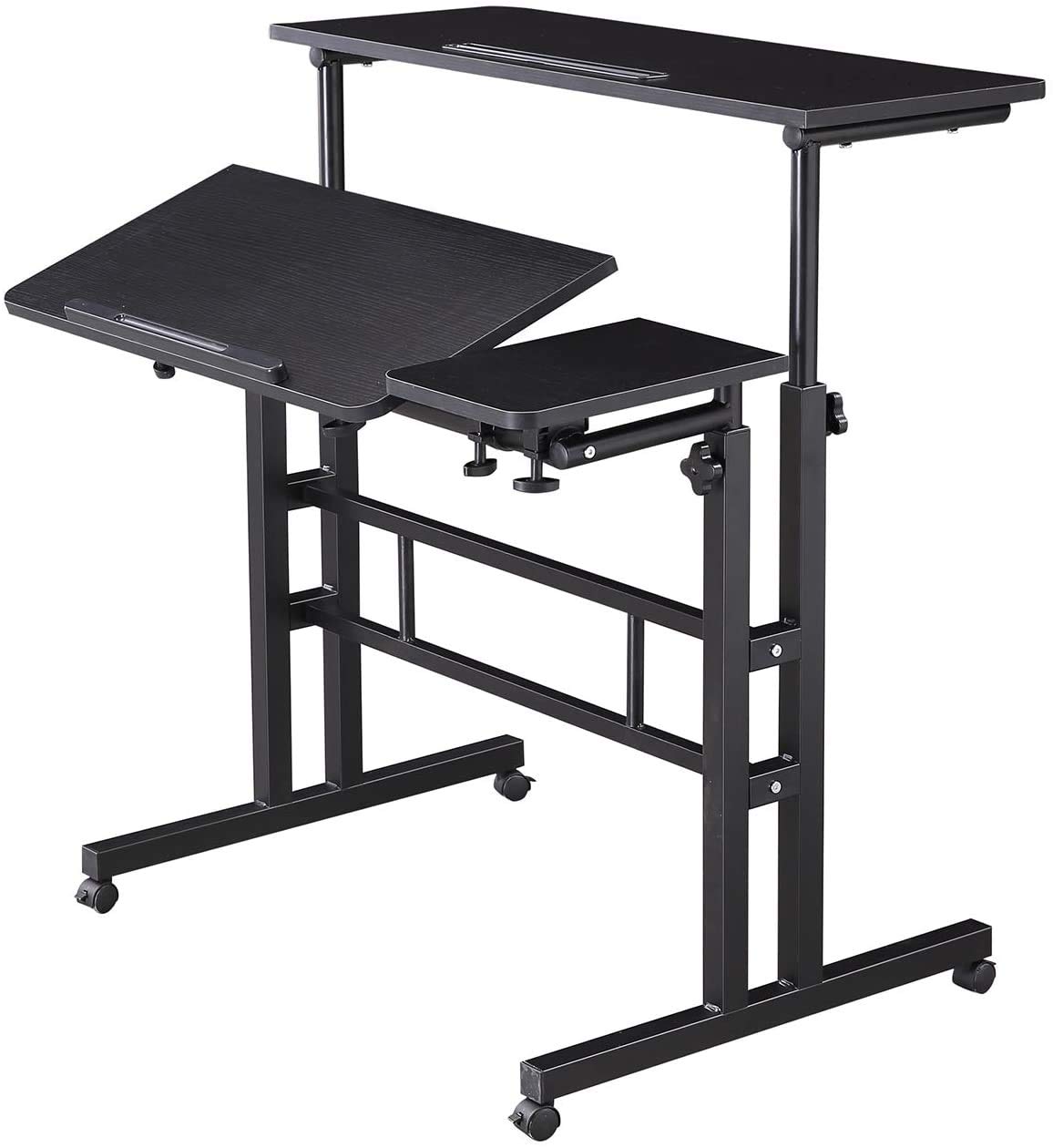 C/N Height Adjustable Rolling Desk Mobile Stand Up Desk with Wheels, Home Office Computer Workstation Desk, Table Laptop Cart for Standing or Sitting