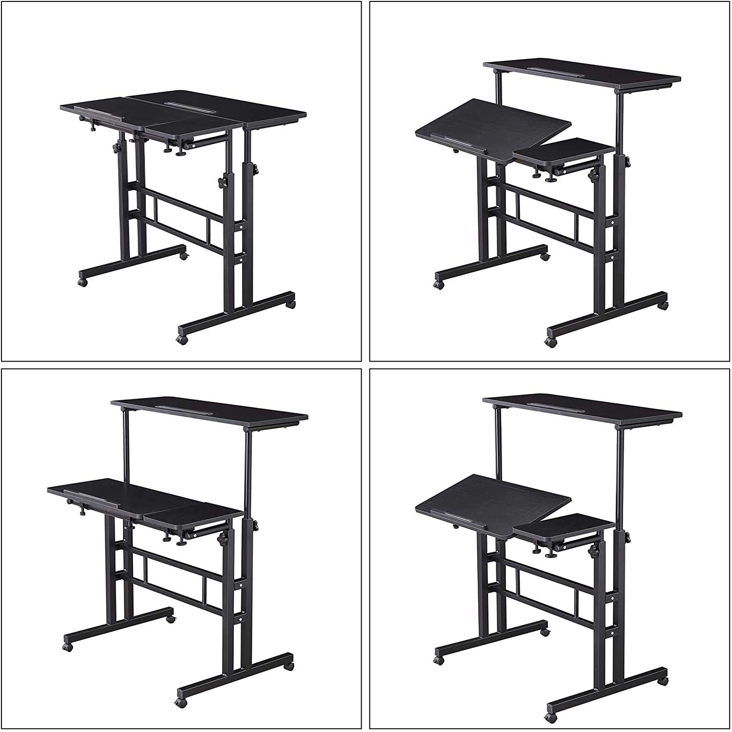 C/N Height Adjustable Rolling Desk Mobile Stand Up Desk with Wheels, Home Office Computer Workstation Desk, Table Laptop Cart for Standing or Sitting