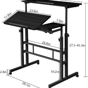 C/N Height Adjustable Rolling Desk Mobile Stand Up Desk with Wheels, Home Office Computer Workstation Desk, Table Laptop Cart for Standing or Sitting