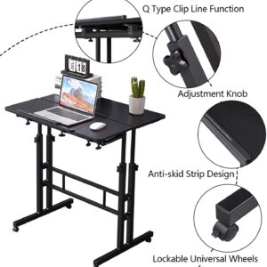 C/N Height Adjustable Rolling Desk Mobile Stand Up Desk with Wheels, Home Office Computer Workstation Desk, Table Laptop Cart for Standing or Sitting