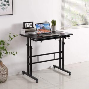 C/N Height Adjustable Rolling Desk Mobile Stand Up Desk with Wheels, Home Office Computer Workstation Desk, Table Laptop Cart for Standing or Sitting