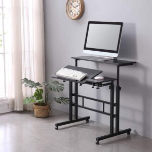 C/N Height Adjustable Rolling Desk Mobile Stand Up Desk with Wheels, Home Office Computer Workstation Desk, Table Laptop Cart for Standing or Sitting