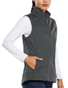 baleaf women's lightweight vest softshell sleeveless jacket windproof stand collar with zipper pockets running hiking golf gray m