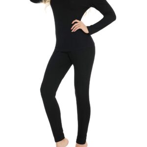 Locachy Cotton Thermal Underwear for Women Ultra Soft Long Johns Top & Bottom Set (Black, Small)