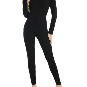 Locachy Cotton Thermal Underwear for Women Ultra Soft Long Johns Top & Bottom Set (Black, Small)