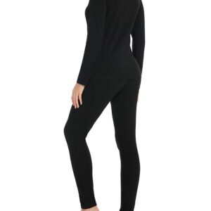 Locachy Cotton Thermal Underwear for Women Ultra Soft Long Johns Top & Bottom Set (Black, Small)