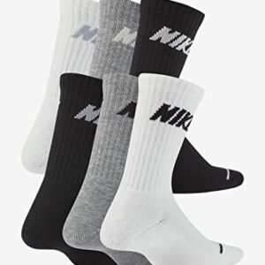 Nike Boy`s Cushioned Crew Socks 6 Pack (Black(BN0509-042)/Grey/White, 5-7(Kids 10C-3Y))