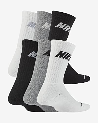 Nike Boy`s Cushioned Crew Socks 6 Pack (Black(BN0509-042)/Grey/White, 5-7(Kids 10C-3Y))