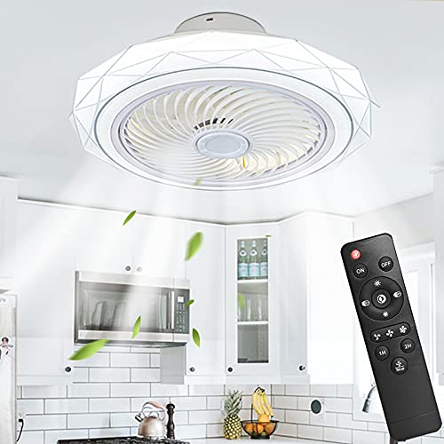 IYUNXI Ceiling Fan Light - Flush Mount Bladeless Fan Lights 16inch Remote Dimmable LED 3 Speed for Indoor/Outdoor Bedroom, Kitchen, Living Room. (20)