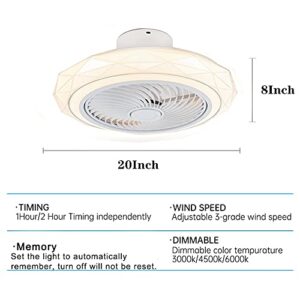 IYUNXI Ceiling Fan Light - Flush Mount Bladeless Fan Lights 16inch Remote Dimmable LED 3 Speed for Indoor/Outdoor Bedroom, Kitchen, Living Room. (20)