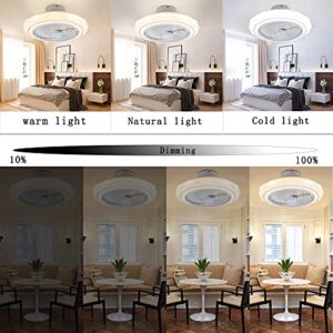 IYUNXI Ceiling Fan Light - Flush Mount Bladeless Fan Lights 16inch Remote Dimmable LED 3 Speed for Indoor/Outdoor Bedroom, Kitchen, Living Room. (20)