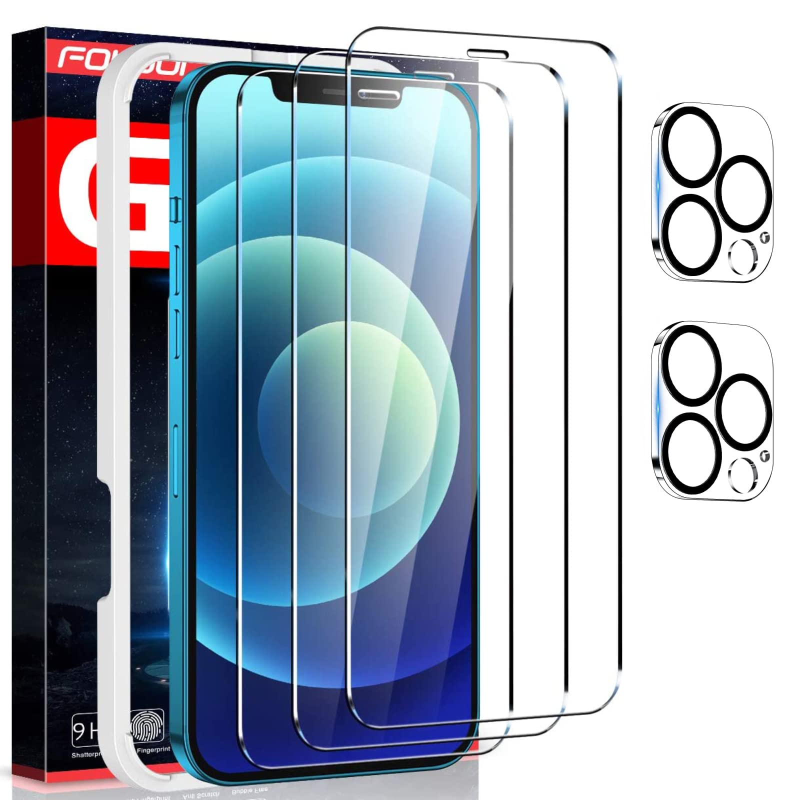 Fotbor for iPhone 12 Pro Max Screen Protector with Camera Lens Protector [3+2 Pack], 9H Tempered Glass Screen Protector Shatterproof Full Coverage HD Clear Film for Apple iPhone 12 Pro Max 6.7Inch