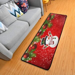 christmas runner rug, red christmas snowman runner rug floor mat non-skid kitchen rug soft area rug for bathroom entryway hallway dining living room