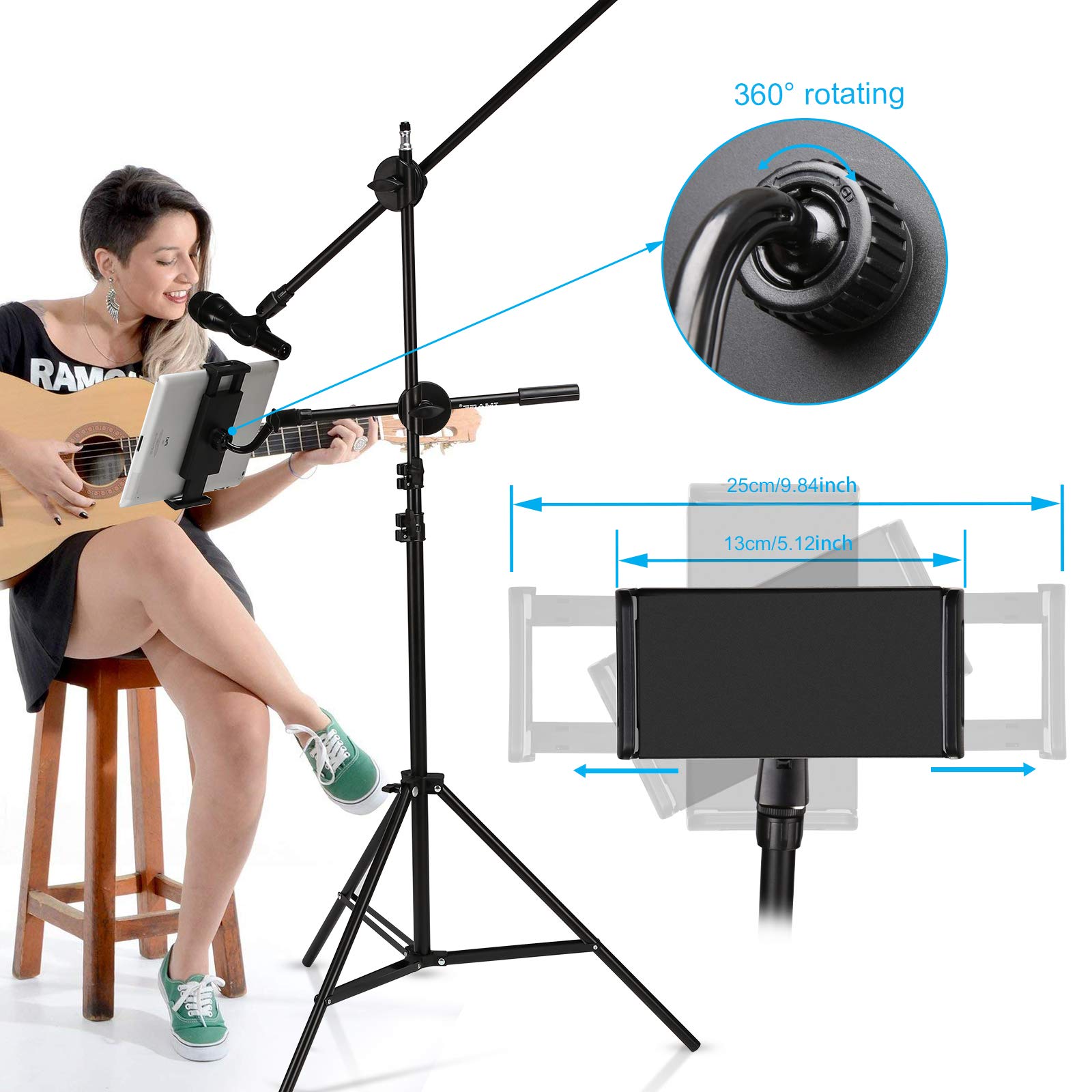 Microphone Stand, IMAGE Mic Stand with Mic Clip Holder, Collapsible and Adjustable Height Heavy Metal Base for PC, Tablet or Cellphone