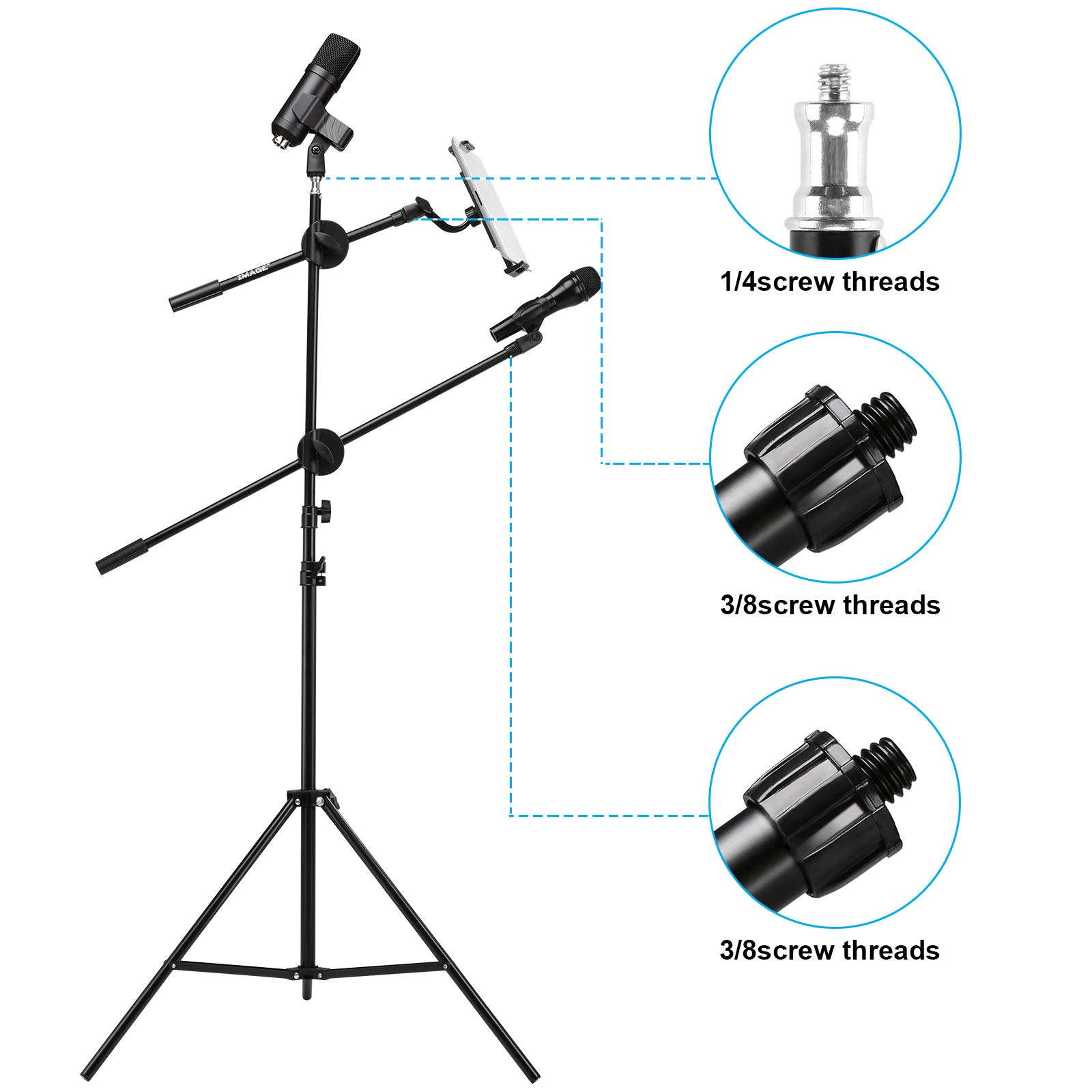 Microphone Stand, IMAGE Mic Stand with Mic Clip Holder, Collapsible and Adjustable Height Heavy Metal Base for PC, Tablet or Cellphone