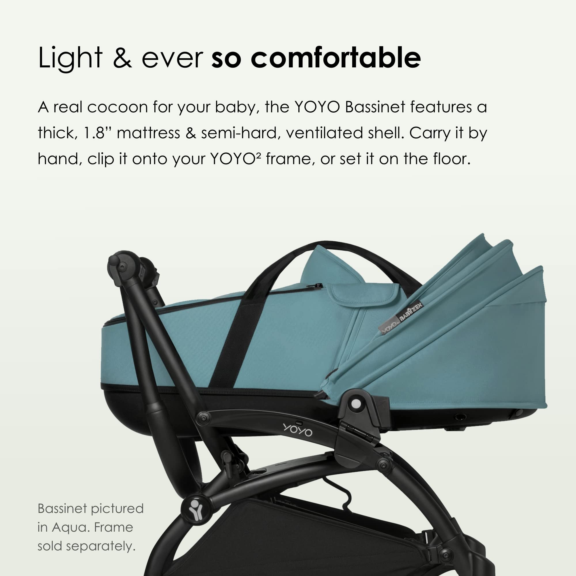 Babyzen YOYO 0+ Bassinet, Grey - Includes Thick Double Mattress, Ventilated Shell & Canopy - Requires YOYO2 Frame (Sold Separately)