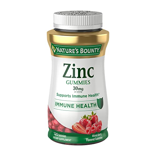 Nature's Bounty Zinc Gummies, Immune Support Gummies, Supports Skin & Antioxidant Health, Mixed Berry, 30mg, 120 Count