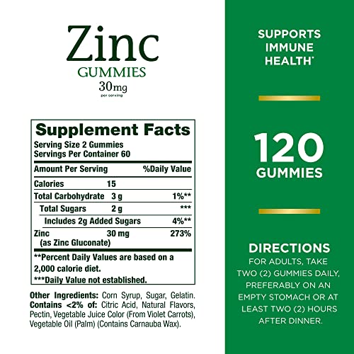 Nature's Bounty Zinc Gummies, Immune Support Gummies, Supports Skin & Antioxidant Health, Mixed Berry, 30mg, 120 Count