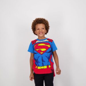 WARNER BROS Boy's Superman Tee with Detachable Superhero Cape, Blue/Red, 100% Cotton, Size 3T