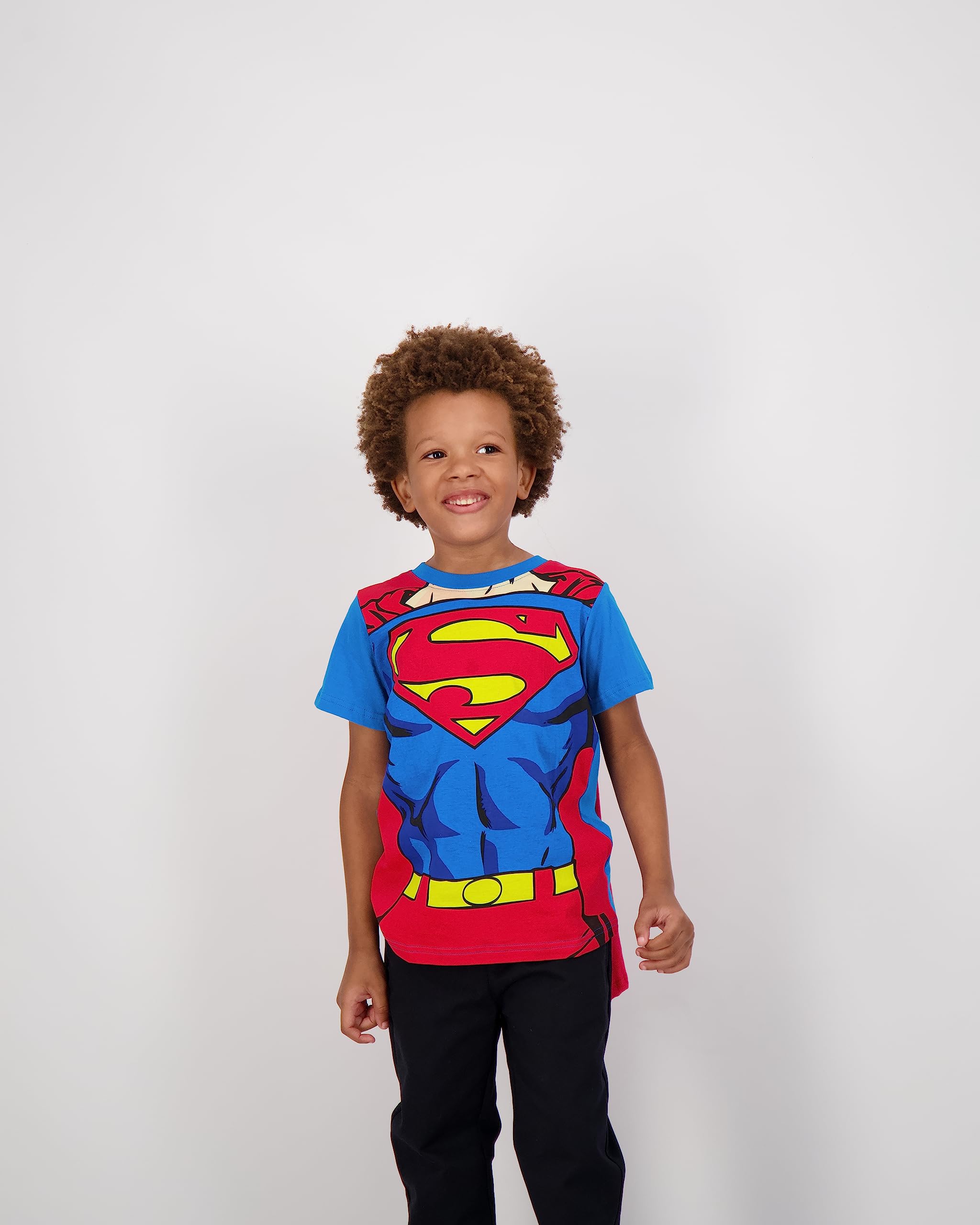 WARNER BROS Boy's Superman Tee with Detachable Superhero Cape, Blue/Red, 100% Cotton, Size 3T