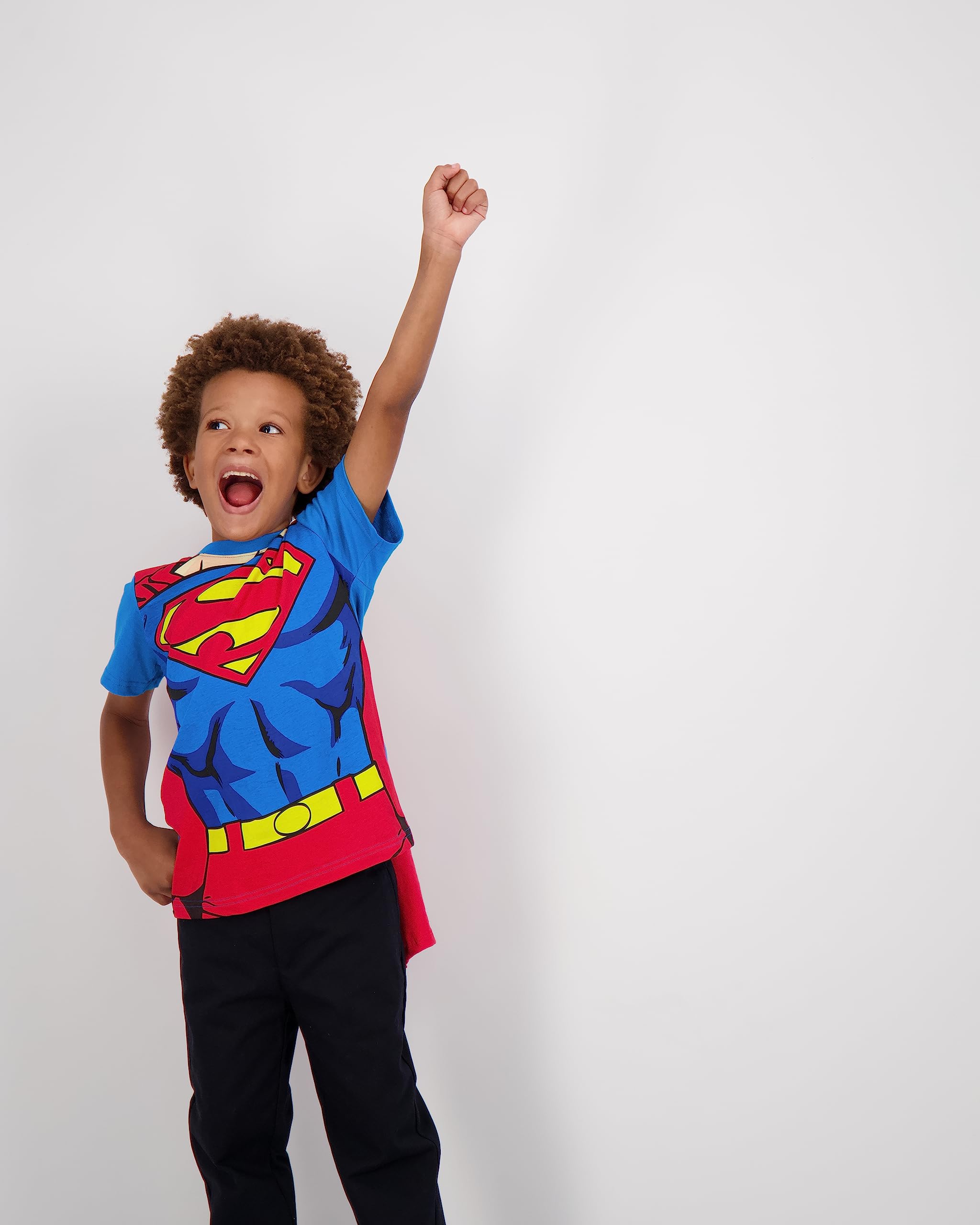 WARNER BROS Boy's Superman Tee with Detachable Superhero Cape, Blue/Red, 100% Cotton, Size 3T