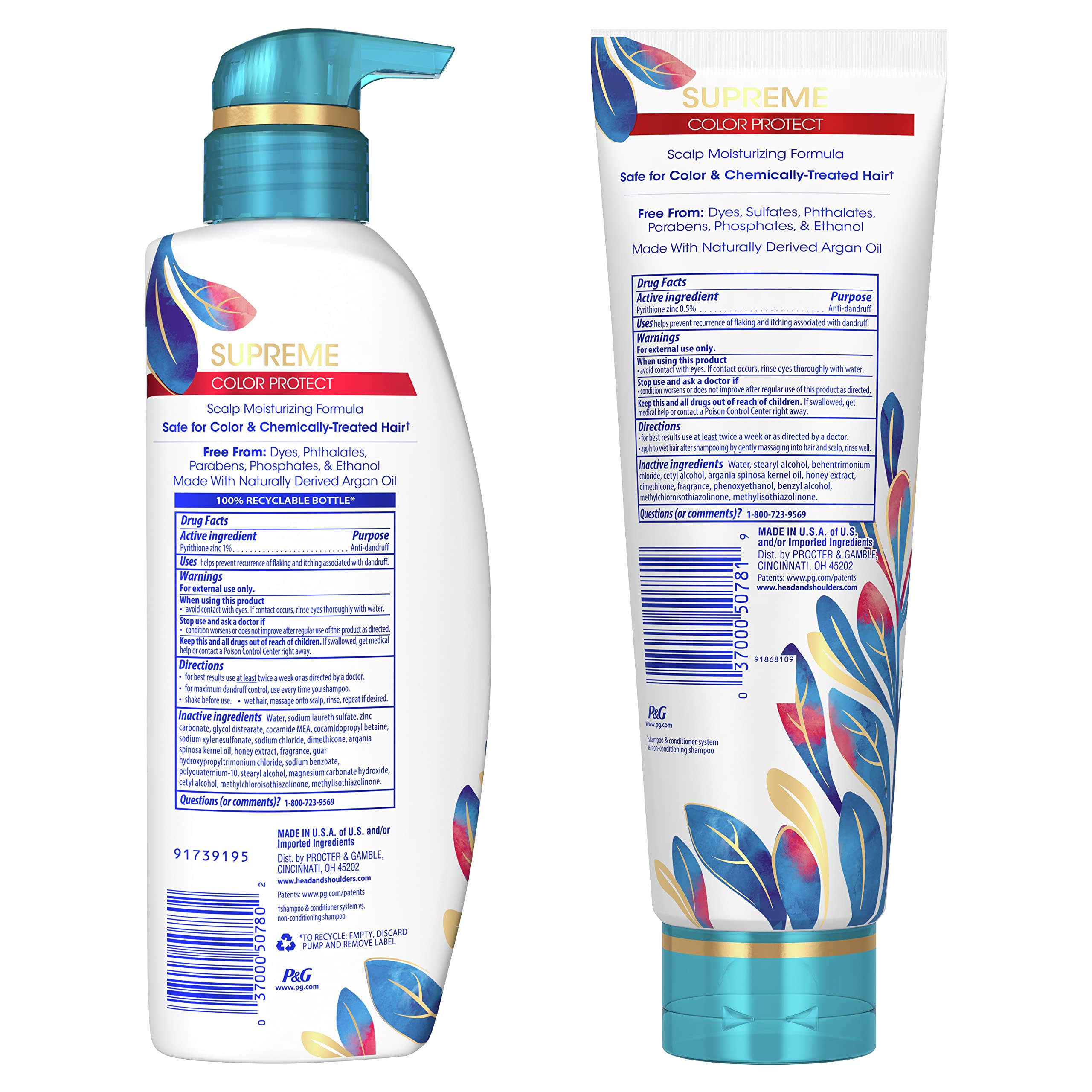 Head & Shoulders Dandruff Shampoo and Conditioner, Supreme Color Protect with Argan Oil and Manuka Honey, 11.8 Oz, 9.4 Oz