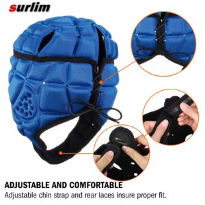 surlim Rugby Soft Helmet Soccer Headgear Scrum Cap 7v7 Flag Football Headguard for Adult X-Large (Blue)