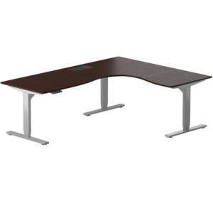 progressive desk l shaped height adjustable standing desk 59" x 59" - corner computer desk - electric stand up rising workstation - gray frame/dark oak top