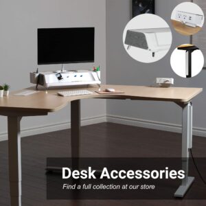 Progressive Desk L Shaped Height Adjustable Standing Desk 59" x 59" - Corner Computer Desk - Electric Stand Up Rising Workstation - Gray Frame/Dark Oak Top