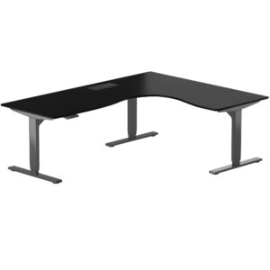 progressive desk l shaped height adjustable standing desk 59" x 59" - corner computer desk - electric stand up rising workstation - black frame/midnight maple top