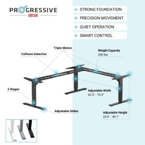 Progressive Desk L Shaped Height Adjustable Standing Desk 59" x 59" - Corner Computer Desk - Electric Stand Up Rising Workstation - Black Frame/Midnight Maple Top