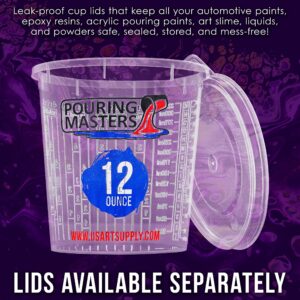 Pouring Masters 12 Ounce (350ml) Graduated Plastic Mixing Cups (Box of 20) - Use for Paint, Resin, Epoxy, Art, Kitchen, Cooking, Baking - Measurements in OZ. and ML., 4 Different Measuring Ratios 1:1